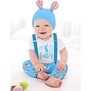 AGAPENG Baby Boy Easter Outfit Easter Outfit Baby Boy My First Easter Baby Boy Outfit Baby Boy Easter Outfit 0-3 Month Infant Short Sleeve Romper Bunny Suspender Pants Rabbit Ears Hat Blue