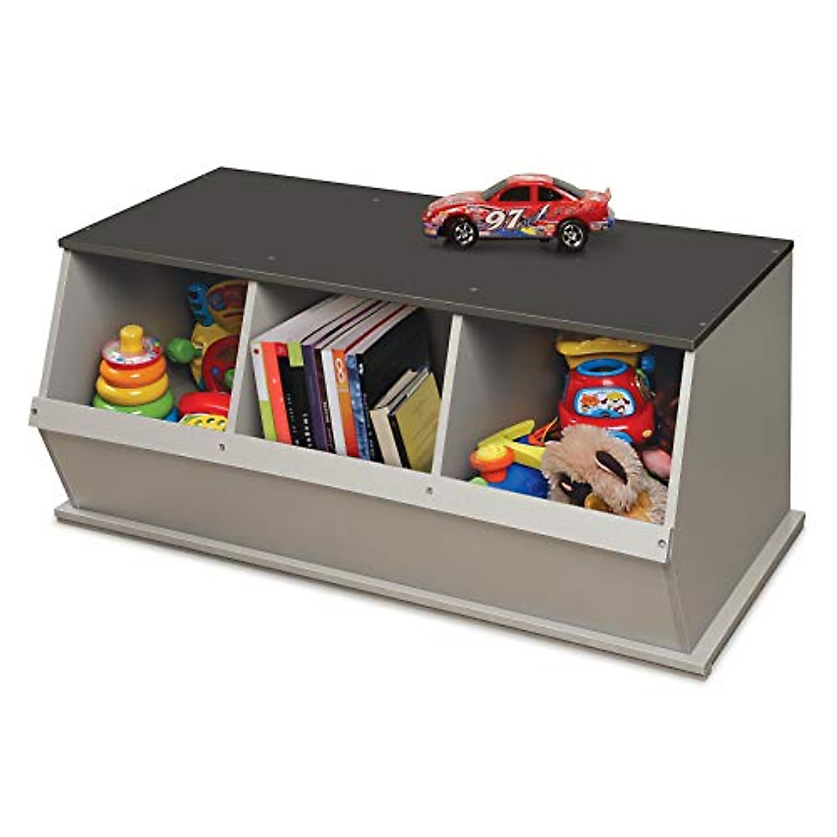 Woodgrain/Grey Three Bin Stackable Storage Cubby Modern Contemporary Laminate Mdf Melamine Matte Includes Hardware