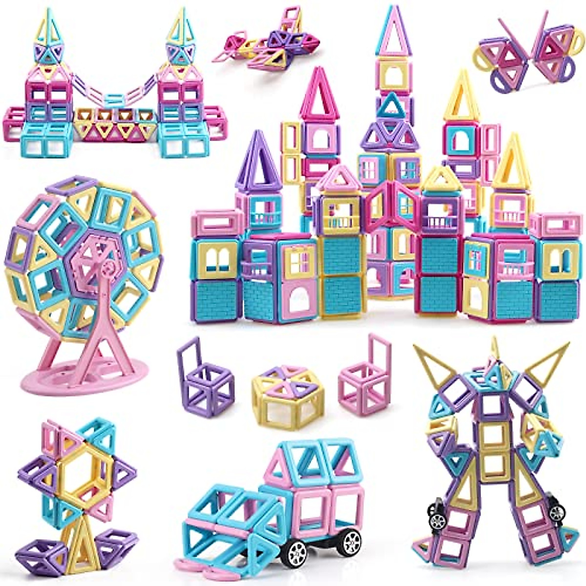 AOMIKS Magnetic Tiles 199 PCS Mini Magnetic Building Blocks for Girls & Boys Birthday Gift 3D STEM Educational Learning Creativity Toys for Kids Ages 3 4 5 6 7 8 Years Old