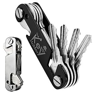 2PCS Key Organizer Keychain, Compact Key Holder Keyring, Smart & Light-weight Multi-tool Folding Key Chain with Bottle Opener/Phone Stand (Up to 6~10 Keys, Black & Silver)