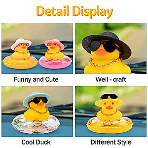 wonuu Rubber Duck Car Ornaments 3Pcs Yellow Duck Car Dashboard Decorations with Mini Hat Swim Ring Necklace Sunglasses, Straw&Blue Straw&Cowboy Hat
