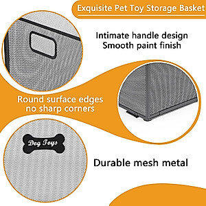 Lolytama Metal Dog Toy Box-Dog Toy Basket-Wire Mesh Basket-Cute Pawprint Dog Bone-Pet Accessory Rust-Resistant Finish-for Cat & Dog Toy Organization & Storage