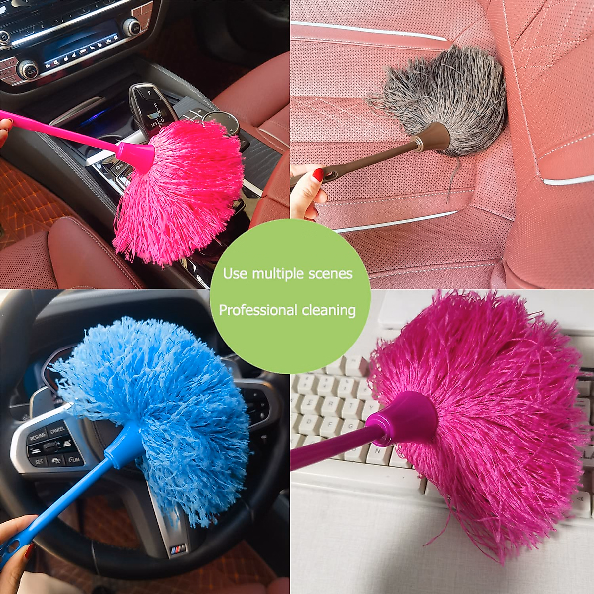 M-jump 3 Pack Microfiber Delicate Duster,Comfortable Non Slip Handle, 3 Colour Washable Dusting Brush for Blinds Kitchen Keyboard Office