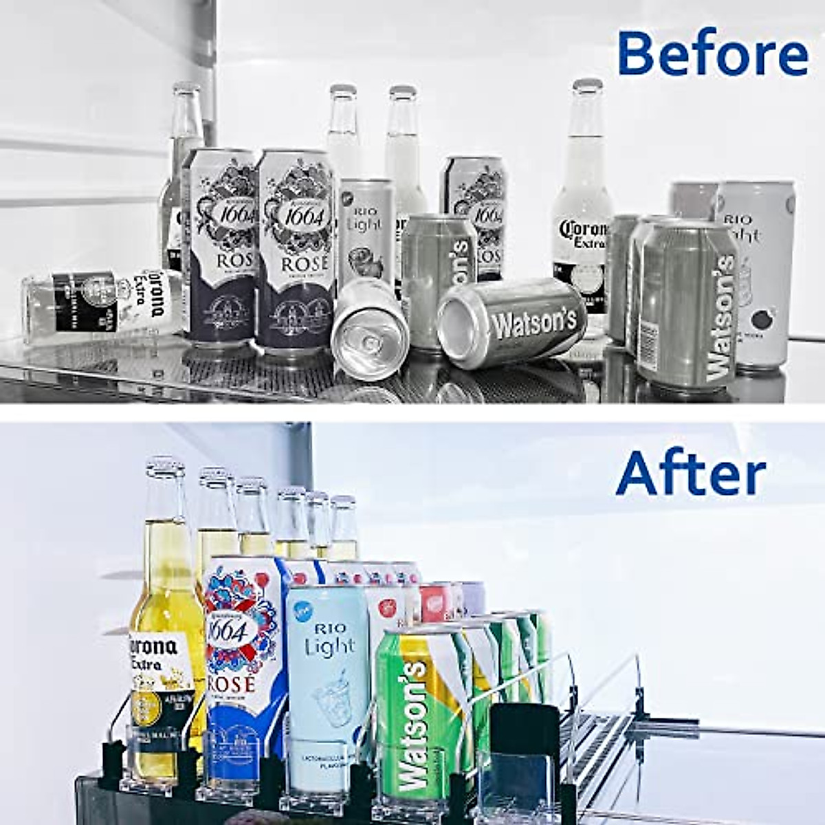 CINPIUK Drink Organizer for Fridge, Soda Can Dispenser for Refrigerator, Beverage Pusher Glide Drinks Dispenser Adjustable Width, Water Bottle Beer Can Stroage Rack for Kitchen, Pantry