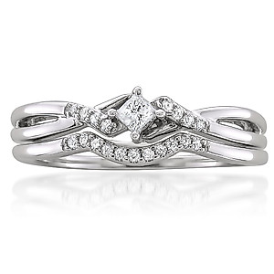 Beyond Brilliance 1/5 Carat Diamond, 10K White Gold Engagement Bridal Set (H-I,I1-12) Natural Diamond Jewelry For Women|Gift Box Included