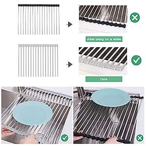 Roll Up Dish Drying Rack, ABQ Over Sink Dish Drying Rack, Foldable All Silicone Coated Rolling Sink Rack Mat Stainless Steel Dish Drainer for Kitchen (17.5''x13'')