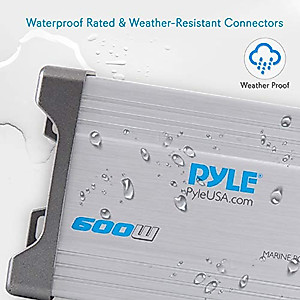 Pyle 2-Channel Marine Amplifier Receiver - Waterproof and Weatherproof Audio Subwoofer for Boat Stereo Speaker & Other Watercraft - 600 Watt Power, Wired RCA, AUX and MP3 Audio Input Cable - PLMRMP2A