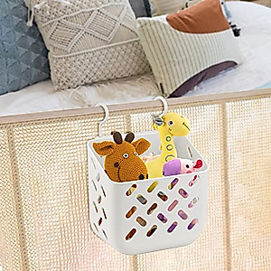 Lunmore Plastic Hanging Shower Caddy Basket, Bathroom Organizing Basket with Hook, Bedside Organizer for Bathroom, Kitchen, Dorm Room (2 Pcs, White-Gray)