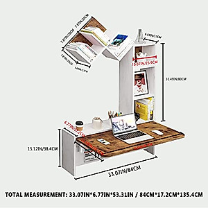 Bixiaomei Folding Wall Mounted Drop Leaf Table, Foldable Desk with Moveable Cabinets, Floating Laptop with Convertible Storage Shelves, Multifunctional Computer Workstation in Home for Space Saving