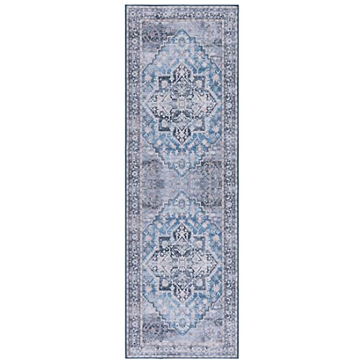 SAFAVIEH Tucson Collection Runner Rug - 2'6" x 12', Blue & Charcoal, Persian Design, Non-Shedding Machine Washable & Slip Resistant Ideal for High Traffic Areas in Living Room, Bedroom (TSN137M)