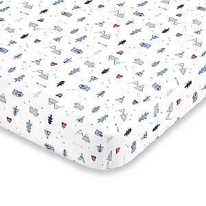 Explore Baby Bear 4 Piece Navy, Grey, Light Blue, Orange Nursery Crib Bedding Set - Comforter, 100% Cotton Crib Sheet, Dust Ruffle, Changing Pad Cover