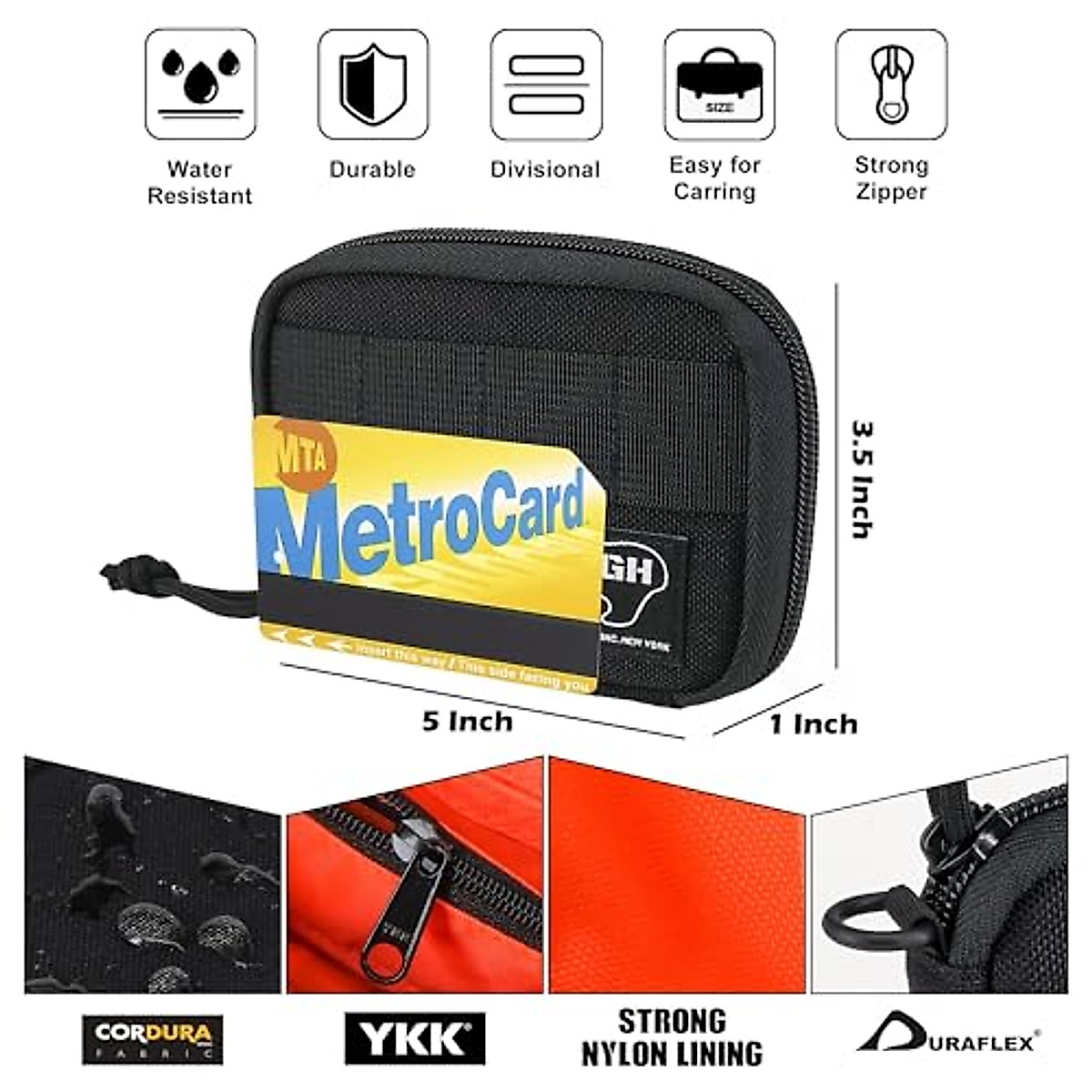 Rough Enough Neck Wallet for Men Teen Boys with Lanyard Coin Pocket Zipper Card Holder Accordion Black Cordura