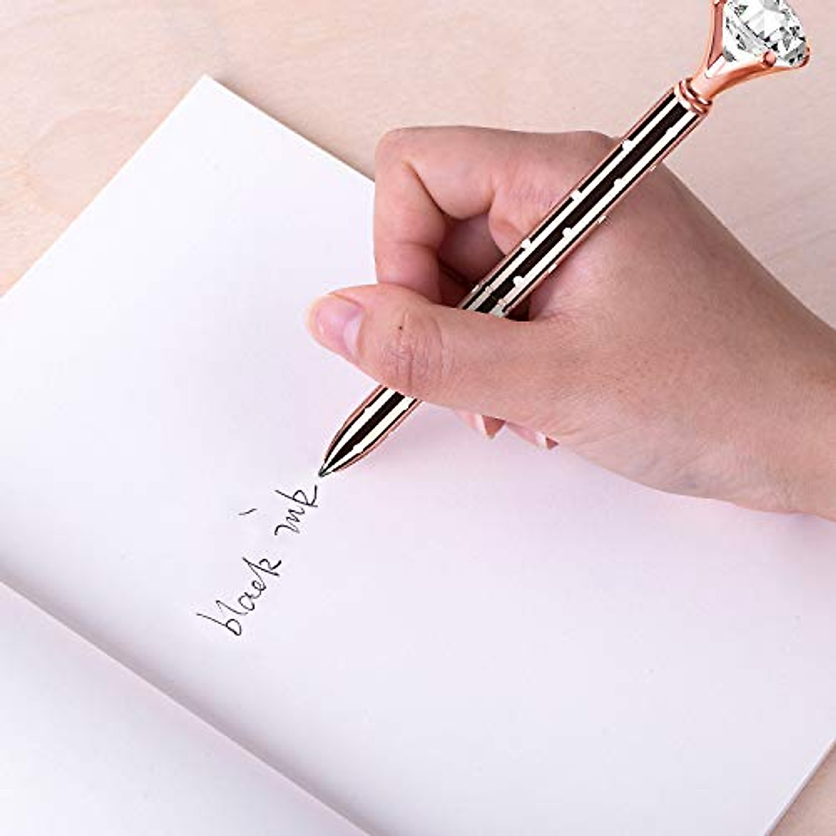 5 PCS Big Crystal Diamond Ballpoint Pen,HBlife Metal Ballpoint Pen Office Supplies，Gold Pens with 5 Ballpoint Pen Refills, 1 Black Velvet Bag, Black Ink