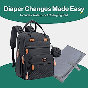 BabbleRoo Diaper Bag Backpack - Baby Essentials Travel Tote - Multi function Waterproof Diaper Bag, Travel Essentials Baby Bag with Changing Pad, Stroller Straps & Pacifier Case - Unisex, Black