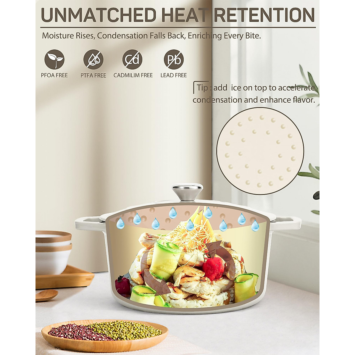 Ciwete 6 QT Dutch Oven Pot with Lid, Enameled Cast Iron Dutch Oven for Bread Making, Braiser, Cooking, Dual Handles, Oven Safe up to 500° F or on Stovetop, Gifts for Family - Off White