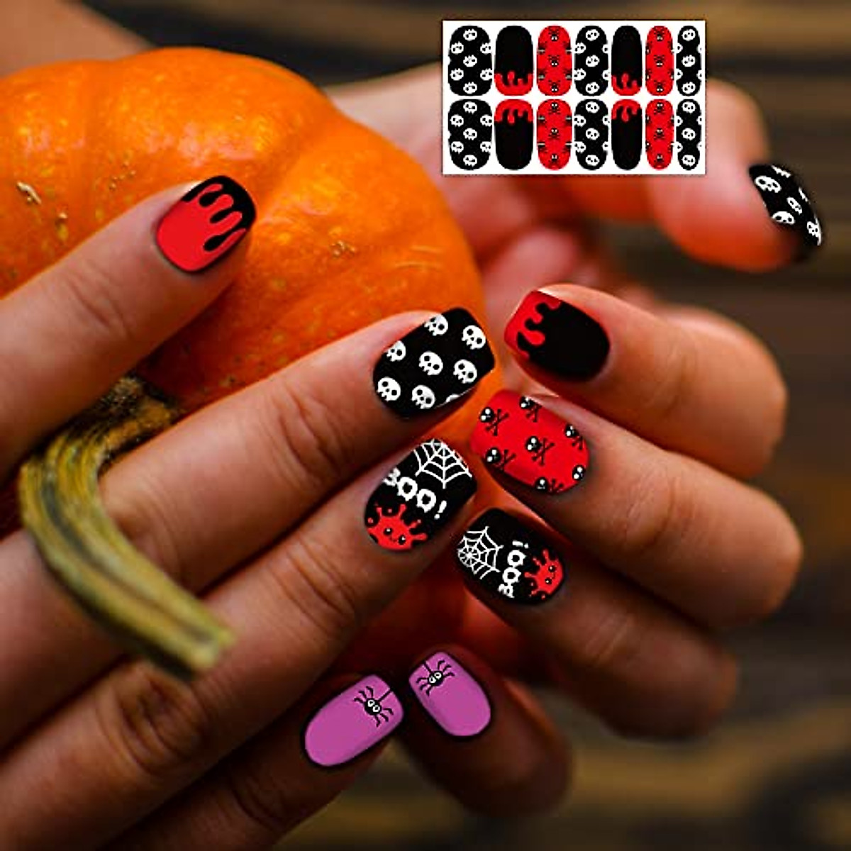 TailaiMei 12 Sheets Glow in The Dark Halloween Nail Wraps Stickers, Fluorescent Nail Polish Strips Self-Adhesive Full Wraps with 2 pcs Nail Files for DIY Nail Art Decals (Dark Style)