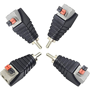 Poyiccot Speaker Wire to RCA Adapter Converter, RCA to Speaker Wire Adapter Subwoofer Speaker Phono RCA Male to AV 2 Screw Terminal Video Audio Spring Press Type Balun for CCTV, 4 Pack