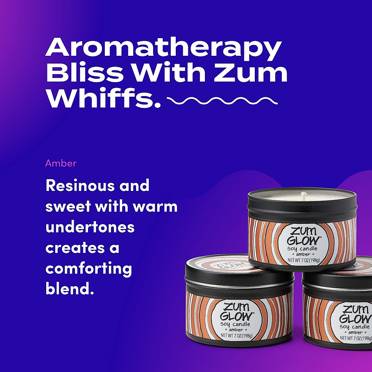 Indigo Wild Zum Glow Amber Candle - Soy Wax Candle with Lead-Free Wick - Relaxing Candles Scented with Essential Oils - Long-Lasting Scented Candles - 30-Hour Burn Time - 7 oz (3 Pack)