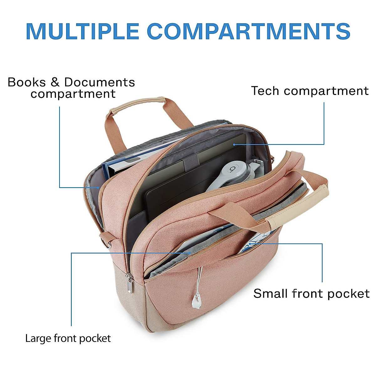 BAGSMART Laptop Bag for Women, 15.6 Inch Laptop Briefcase, Laptop Case Lockable Computer Bag, Laptop Messenger Bag for Travel Business, Pink