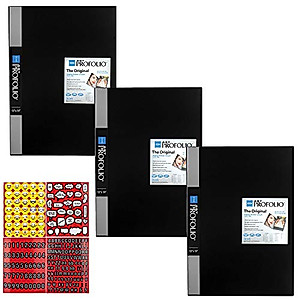 ITOYA 13 x 19 inches Original Art Presentation Book/Portfolio- for Art, Photography, and Documents - Pack of 3 + Scrapbooking Stickers 4 Pages of Emojis, Quotes, Letters & Numbers - Awesome Bundle