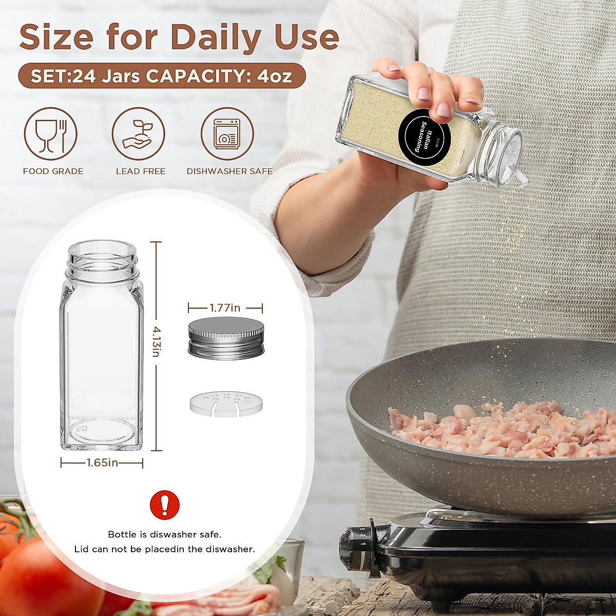 Agotglmi 4 Pack Magnetic Spice Rack with 24 Spice Jars, Spice Labels, Chalk Marker and Funnel Set, Magnetic Spice Organizer Shelf for Refrigerator, Microwave, Seasoning Organizer for Kitchen