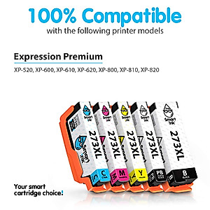 Smart Ink Remanufactured Ink Cartridge Replacement for Epson 273 XL 273XL 273 to use with XP 610 XP-600 XP-620 XP-810 XP-820 XP-800 Expression Premium (Black & C/M/Y/PBK, 5 Combo Pack)