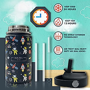 Kids Insulated Water Bottle 14oz BPA-FREE 18/8 Stainless Steel Double Walled Vacuum Keep Cold/Hot cartoon kids cup with straw Leak Proof Lid Water Bottle for School for Boys Girls
