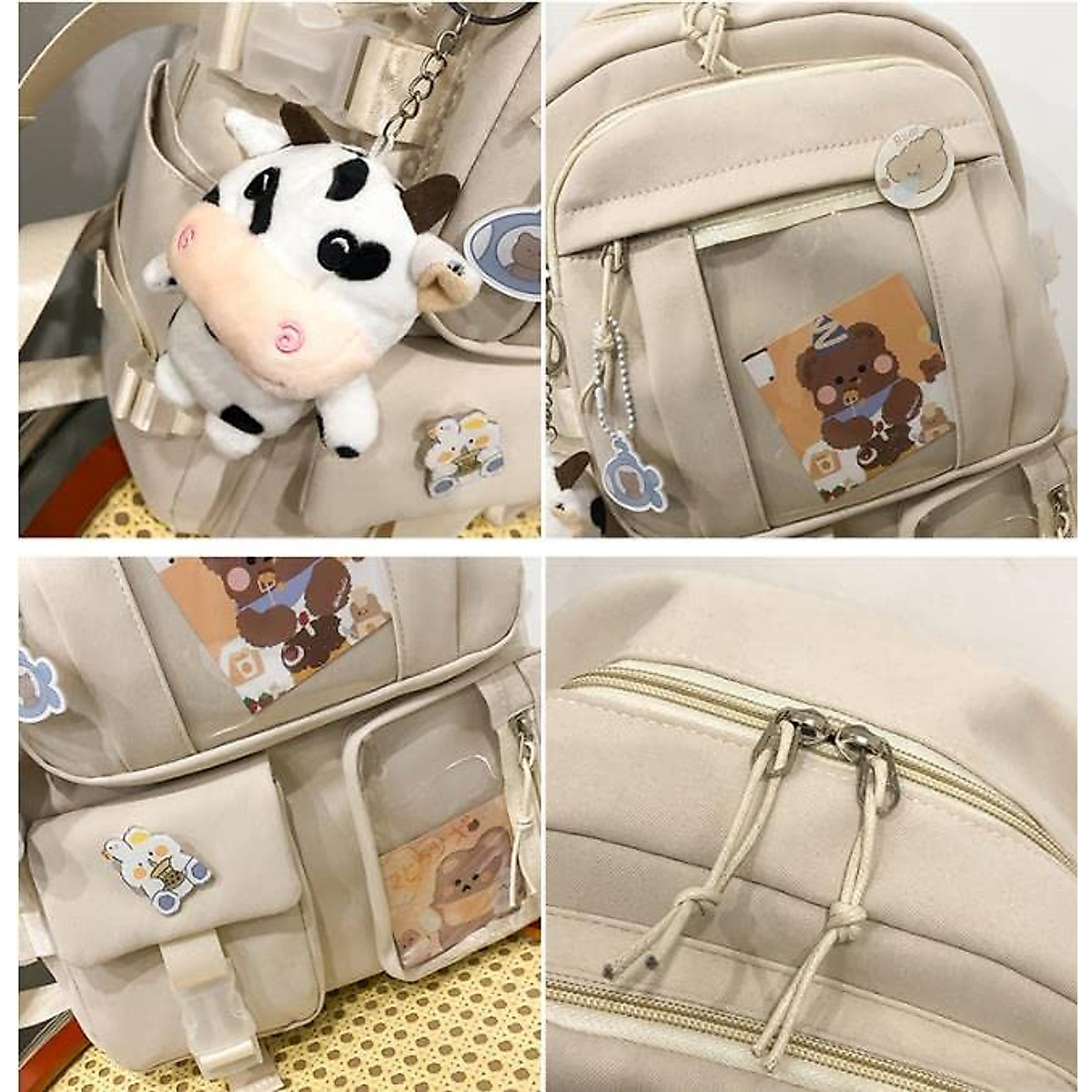 LIEEI Backpack with Cute Pins and Plush Pendant for Teen Girls School Large Capacity Waterproof School Bag Bookbag Backpacks (Pink-2)