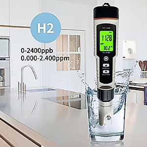 H2 Water Hydrogen Analyzer, Insert Probe H2 Meter Hydrogen Tester IP67 Waterproof Digital Portable High Accuracy with Backlit for Laboratory