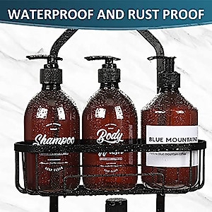 GAKEIHOO Hanging Shower Caddy, Non Drilling Shower Caddy Over Shower Head with Hooks for Razor and Sponge, Rustproof Shower Racks for Inside Shower for Bathroom & Shower Room(Black)