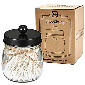 Mason Jars,Bathroom Apothecary Jars, Farmhouse Decor,Bathroom Vanity Storage Organizer Holder Glass for Qtips,Cotton Swabs,Rounds,Bath Salts,Cotton Ball - Rust Proof Stainless Steel Lid/Black