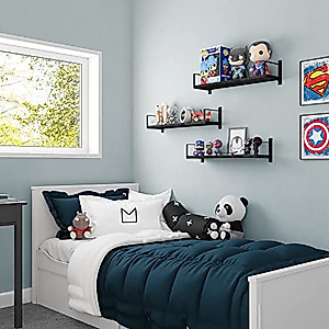 Wallniture Toledo Floating Shelves for Living Room Wall Shelves Office & Kitchen Organization Bedrom Wall Decor Toy Storage Black Bookshelf Set of 3