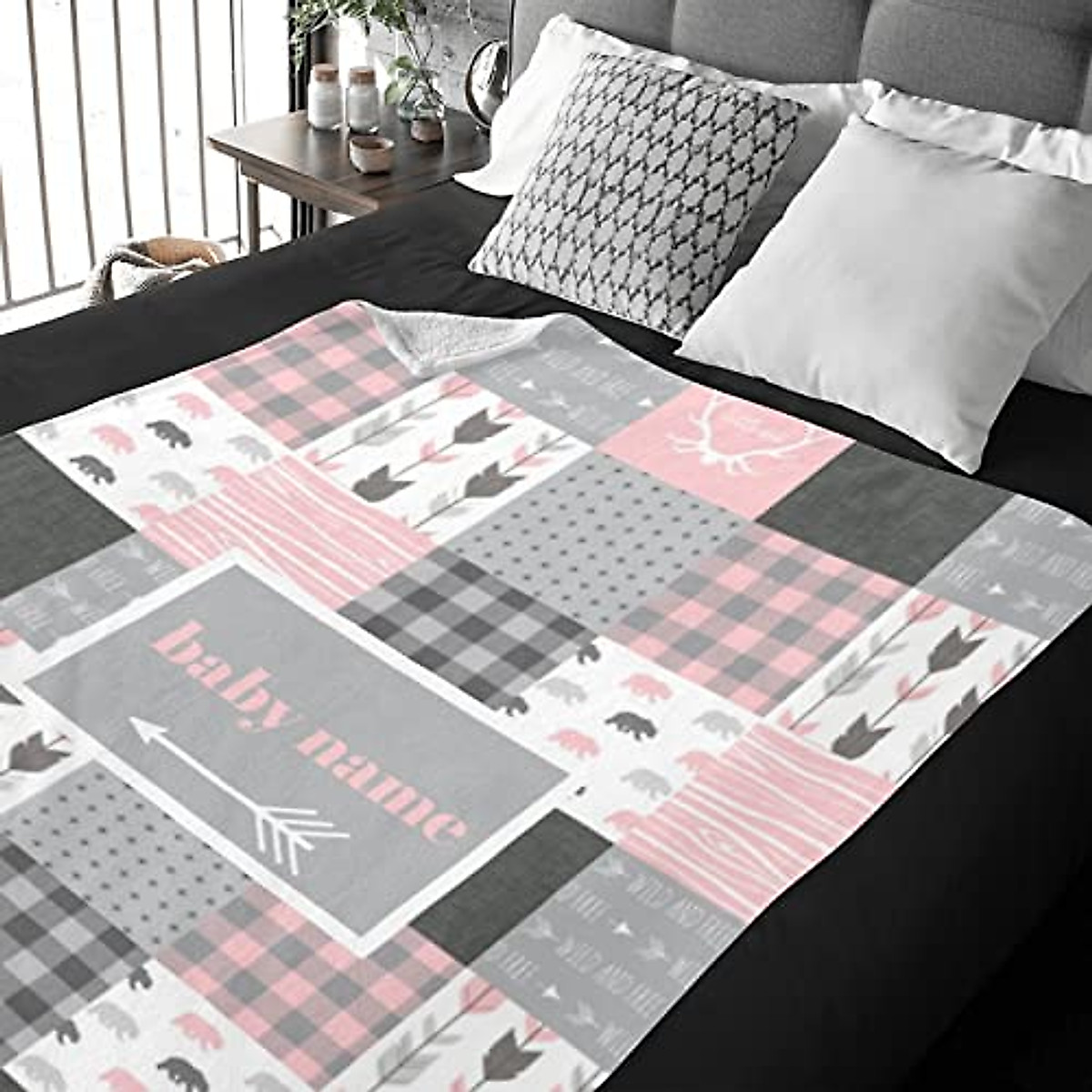 Woodland Baby Blanket For Girls,Baby Girl Blanket,Personalized Baby Blanket With Name,Newborn Swaddle Blanket Baby Girl,Custom Pink Throw Blanket,Custom Toddler Blanket,Kids Outdoor Blanket.50×60