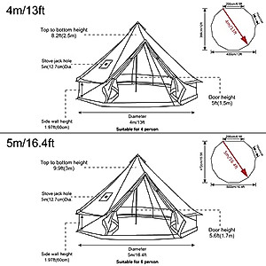 Glamcamp Bell Tent,4 Seasons Breathable 100% Cotton Canvas Yurt Tent - w/Stove Jack,Luxury Camping Tent Outdoor,Zipped Removable Floor Water Repellent, 13.1ft(4M)