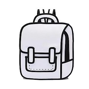 LaurelTree Kawaii Aesthetic Cute Funny 2D Cartoon Backpack Laptop Travel Bag School Students Suppliers Teens Girls (White)…