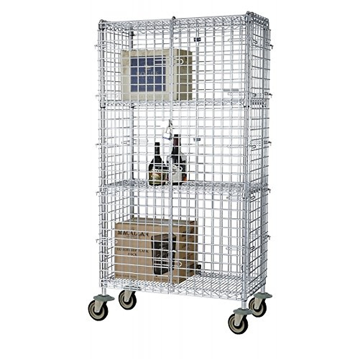 Omega 24" Deep x 48" Wide x 69" High Mobile Chrome Security Cage with 4 Interior Shelves