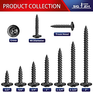 #8 x 1/2" Wood Screw 100Pcs Alloy Steel Standard Thread Truss Head Fast Self Tapping Black Oxide by SG TZH