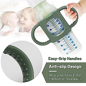 4 Pack Bottle Handles Compatible with Dr Brown Narrow Baby Bottles and Wide-Neck Bottles Non-Slip Easy Grip Handles - BPA-Free Food Grade Silicone Dishwasher Safe - Milk White, Green, Pink, Blue