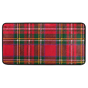 Kitchen Rugs Runner Red Green Tartan Plaid Pattern Comfort Floor Mat Bath Mats Bed Desk Bathroom Area Rug Long Doormat Carpet Home Hotel