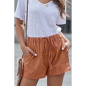 ANFTFH Women's Casual Elastic Waist Comfy Cotton Linen Summer Beach Shorts with Drawstring Orange XL