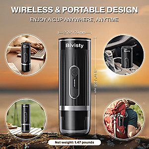 Bivisty Portable Espresso Maker for Travel, Camping Coffee Machine, Electric Self-Heating With USB-C, Ground Coffee Compatible with Nespresso & Dolce Gusto for RV, Outdoor, Office (black)