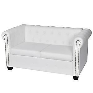 ULUYYUC Chesterfield 2-Seater Artificial,Leather Parlor Sofa Porch Sofa Modern Sofa Guest Sofa with Armrests Suitable for Living Room Apartment Home Office Leather White