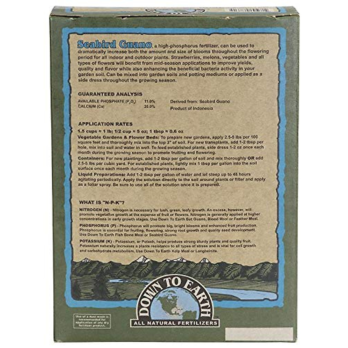 Down to Earth All Natural Seabird Guano Fertilizer Mix 0-11-0, 5 lb