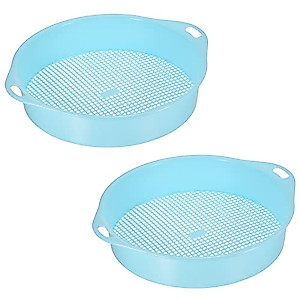 MECCANIXITY Garden Sifting Pan, Round Potting Sieve Plastic Mesh Filter Soil Screen Gardening Tool for Garden Yard, Blue 2 Pack