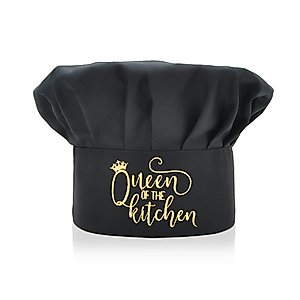 Queen of The Kitchen Chef Hat, Funny Chef Wear, Embroidered Design, Adjustable Kitchen Cooking Hat for Men & Women Black, Birthday for Mom Wife Girlfriend Aunt Grandma
