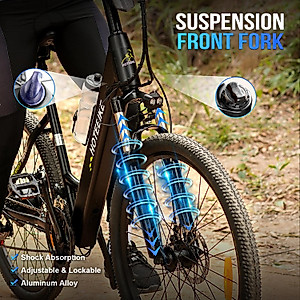 HOTEBIKE Electric Bike for Adults with 350W Motor 36V 10Ah Removable Battery 26" Ebike Cruiser Electric Bicycle Step-Thru Commuter Bike 21 Speed & Front Suspension