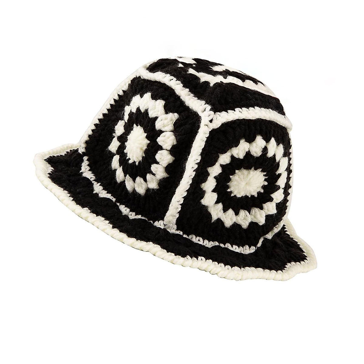 Women Crochet Bucket Hat Knitted Bucket Hat Handmade Cute Flower Pattern Beach Hat Outdoor Cute Striped Floral Fishing Hat Knit Bucket Hats Fisherman Hat for Women Multicolor