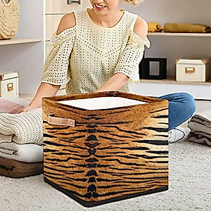 Animal Tiger Skin Print Storage Basket Bins for Organizing Pantry/Shelves/Office/Girls Room, Zebra Print Storage Cube Box with Handles Collapsible Toys Organizer 13x13