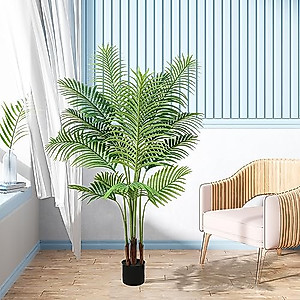 YULISKY Artificial Areca Palm Plant, 5 FT Fake Palm Tree in Pot, Tall Faux Silk Plant, 12 Leaves Faux Palm for Home Decor Office Living Room Perfect Housewarming Gift