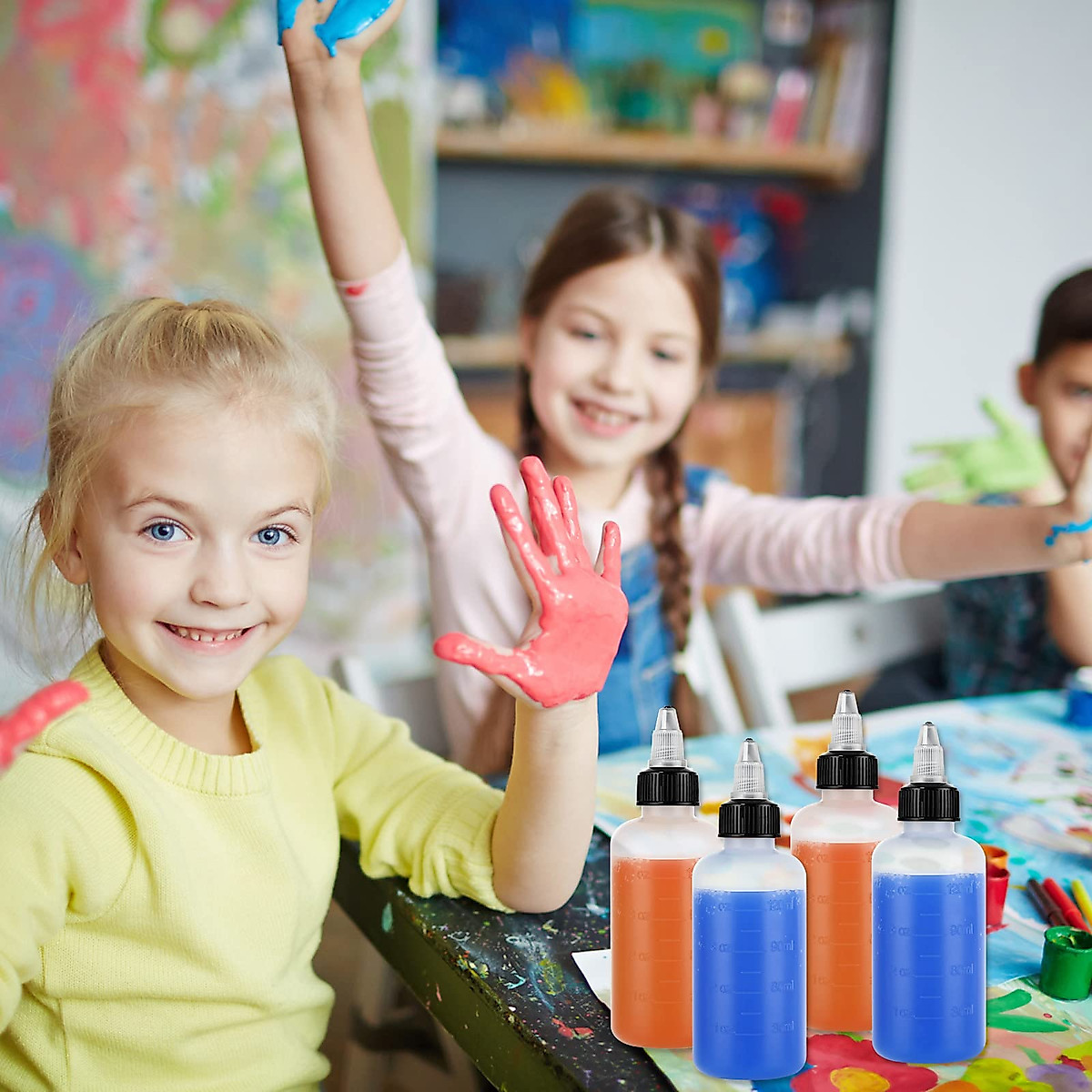 YAYODS 40 Pack 4oz Plastic Squeeze Bottles with Twist Top Cap and Scale, Small Condiment Squeeze Bottles Boston Dispensing Bottles Small Squirt Bottles for Liquids, Sauces, Oil, Crafts